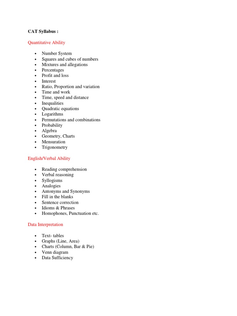 Quantitative Ability: CAT Syllabus | PDF | Teaching Methods & Materials