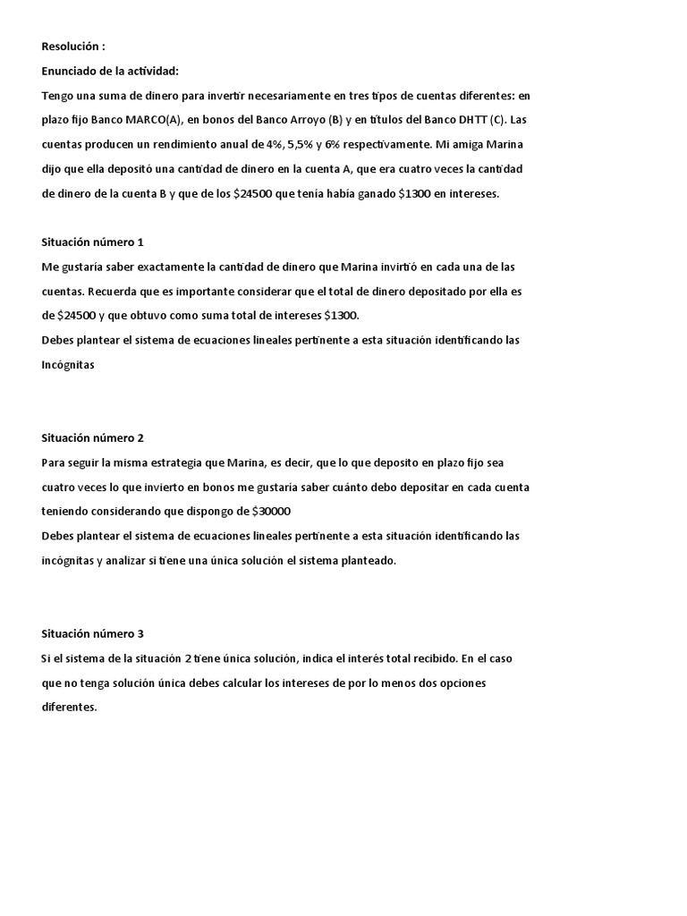 Inversiones y Ecuaciones Lineales | PDF | Ecuaciones | Bancos