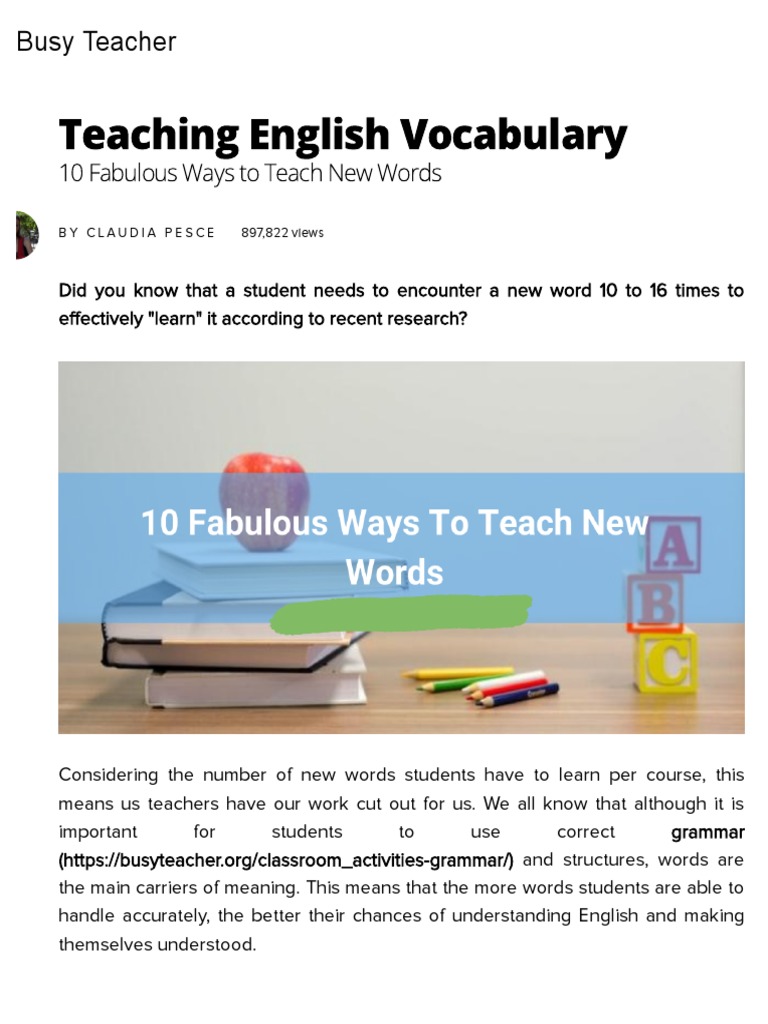 Teaching English Vocabulary - 10 Fabulous Ways To Teach New Words | PDF ...