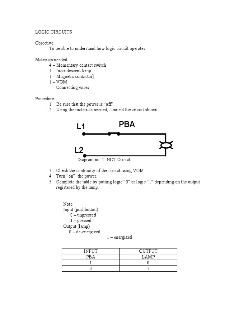 Act 2 Logic Circuits | PDF | Incandescent Light Bulb | Switch