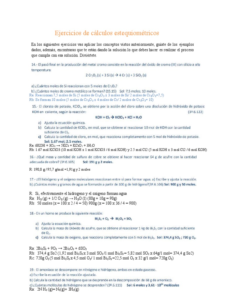 Ejercicios de Calculos Estequiometricos | PDF