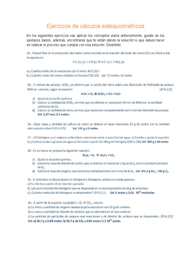 gastar Ordenador portátil Hecho para recordar calculos estequiometricos ejercicios activación ...