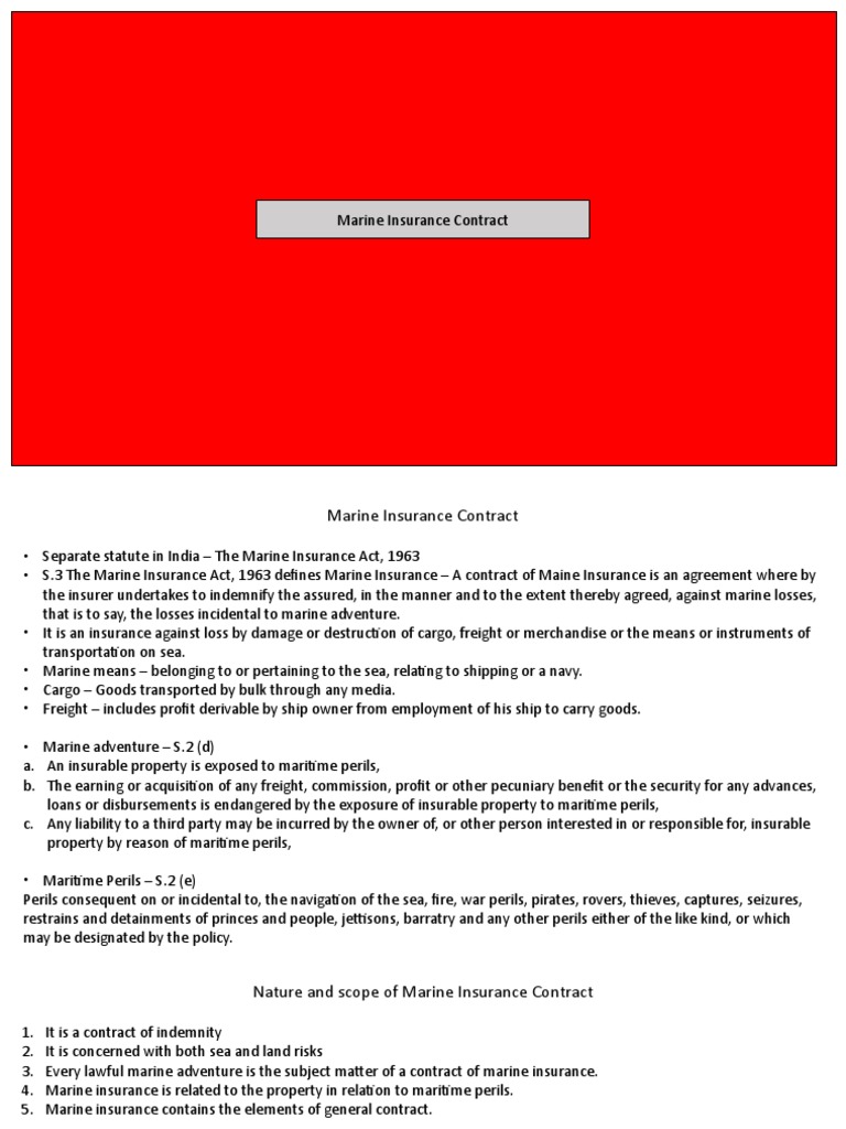 Marine Insurance Contract | Download Free PDF | Insurance | Private Law