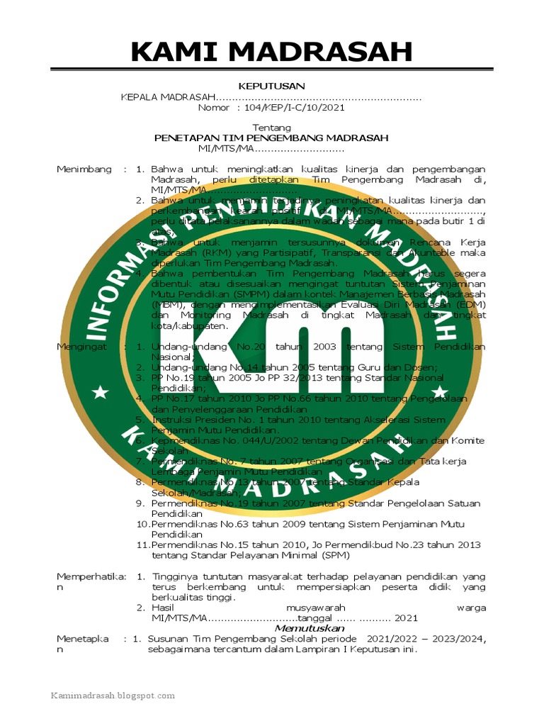SK Tim Pengembang Madrasah 2021-2024 | PDF