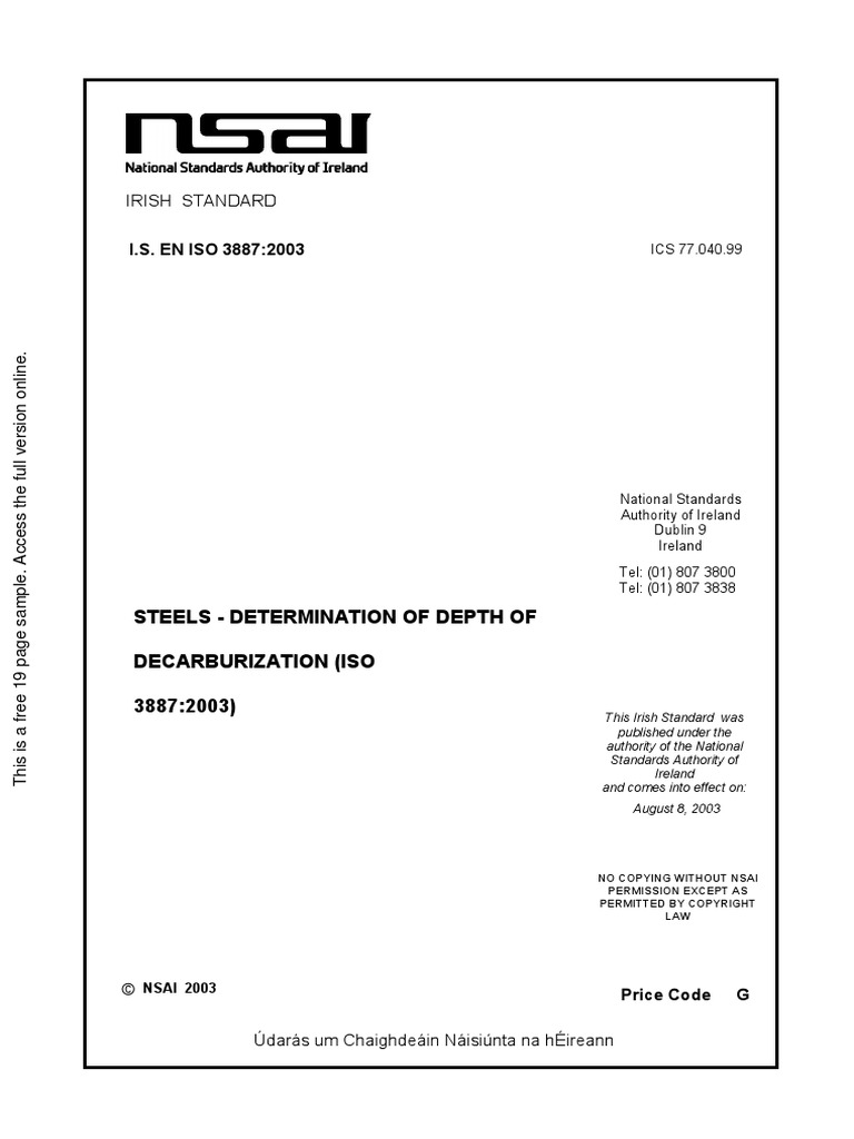 Irish Standard: I.S. EN ISO 3887:2003 | Download Free PDF | International Organization For ...