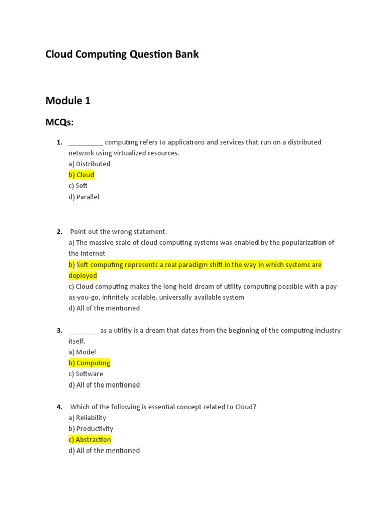 Cloud Computing MCQ & QA Bank | PDF | Cloud Computing | Virtualization