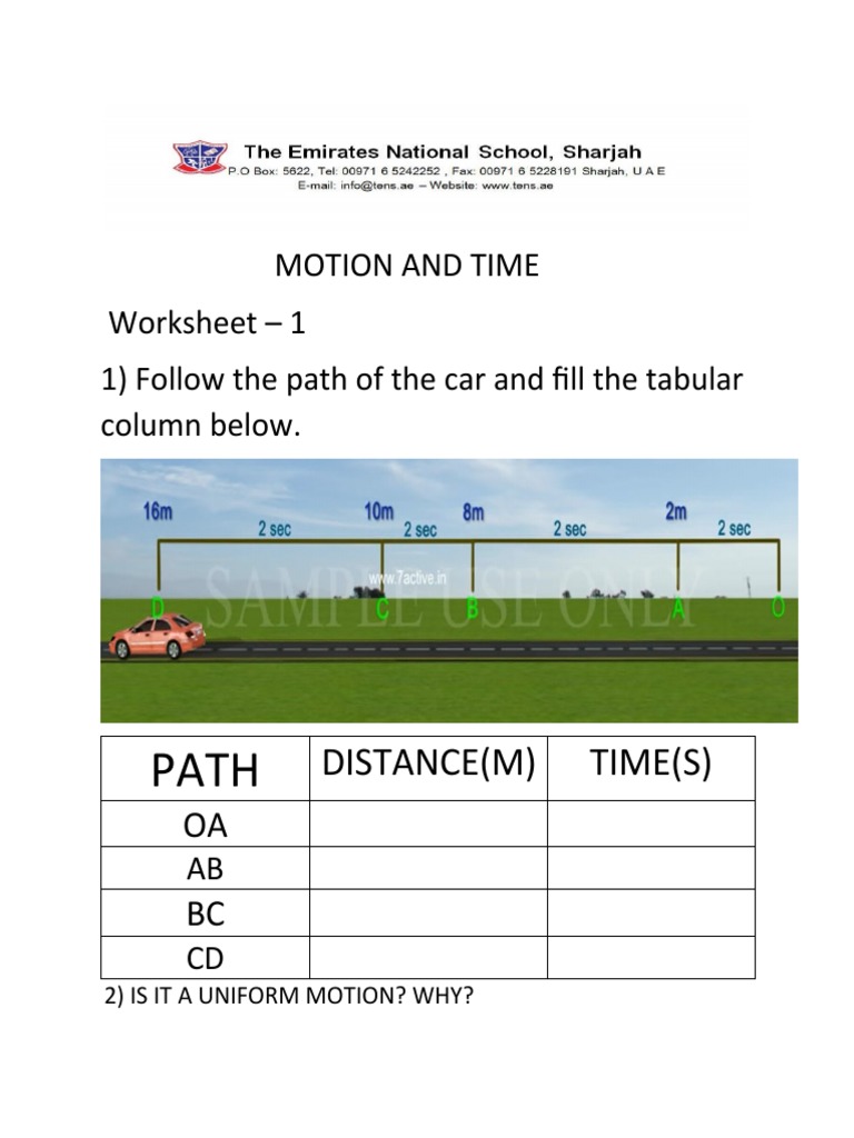 Motion and Time Worksheet Activities | PDF
