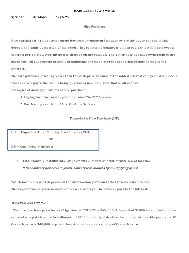 Hire Purchase Calculation Guide | PDF