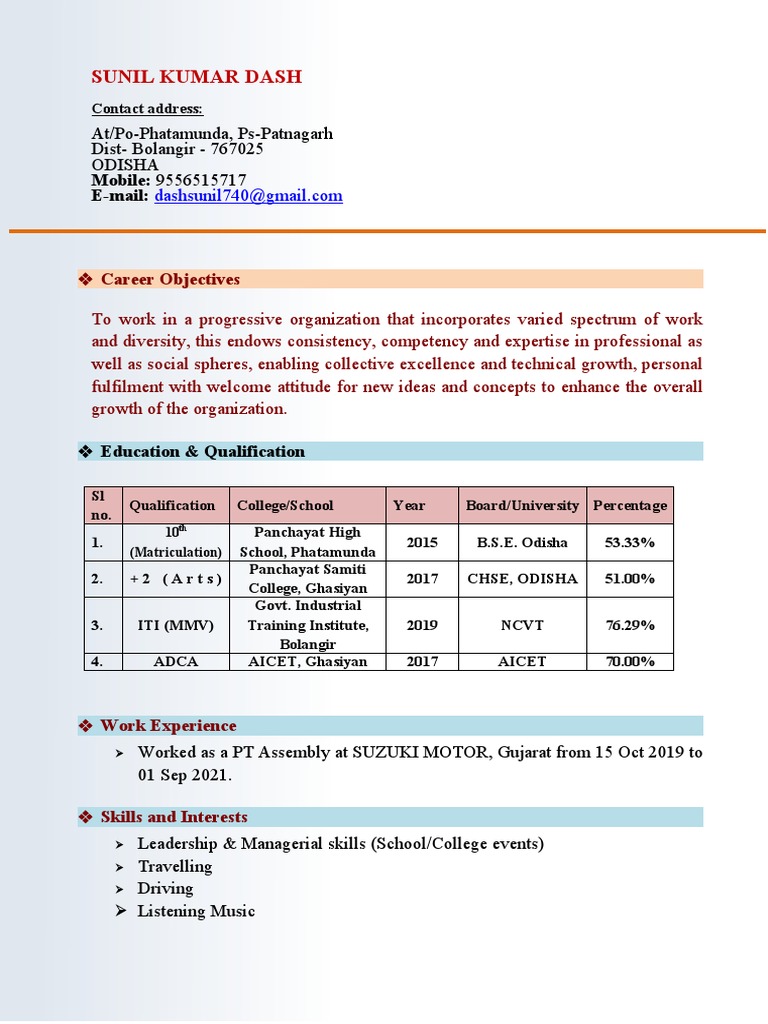 Sunil Kumar Dash: Mobile: 9556515717 E-Mail | PDF | Cognition | Cognitive Science