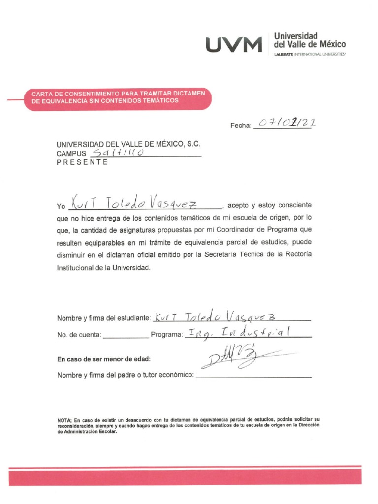 Formato Equivalencia Uvm | PDF