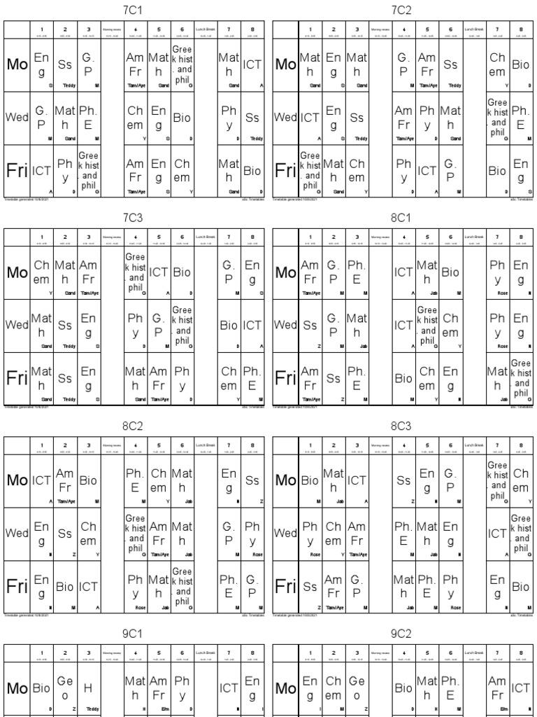 GCS Class Time Table | PDF