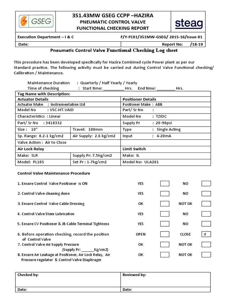 Hazira Site - Control Valve Calibration Sheet | PDF | Valve | Tools