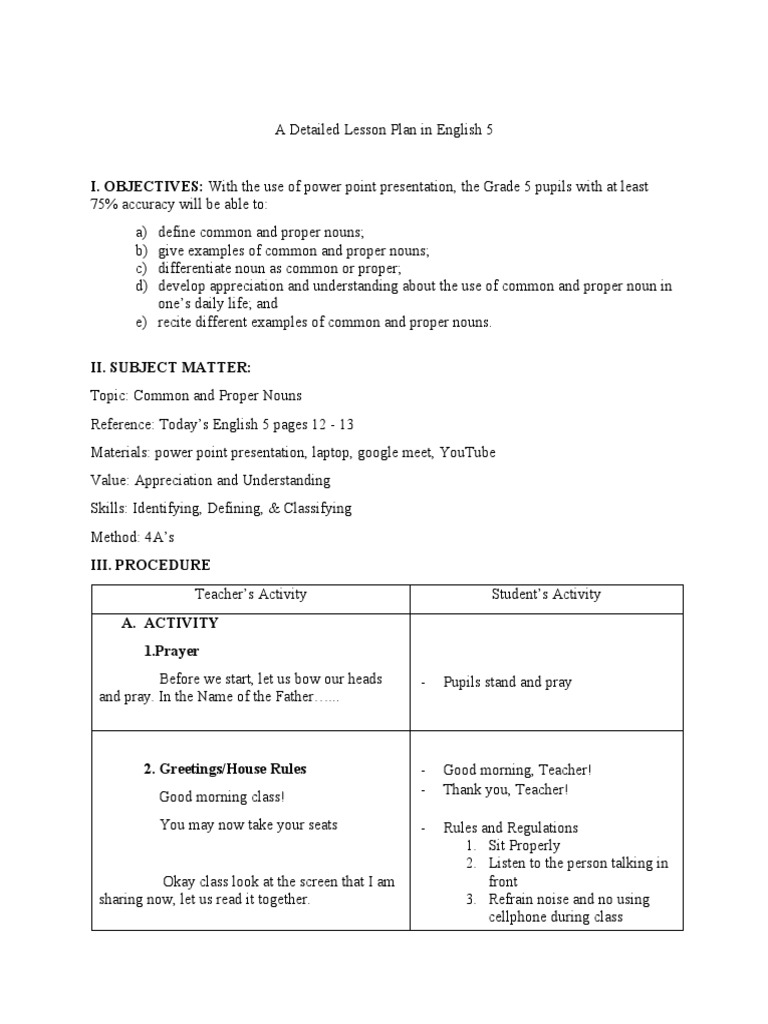 Lesson Plan: Common and Proper Nouns | PDF | Noun | English Language