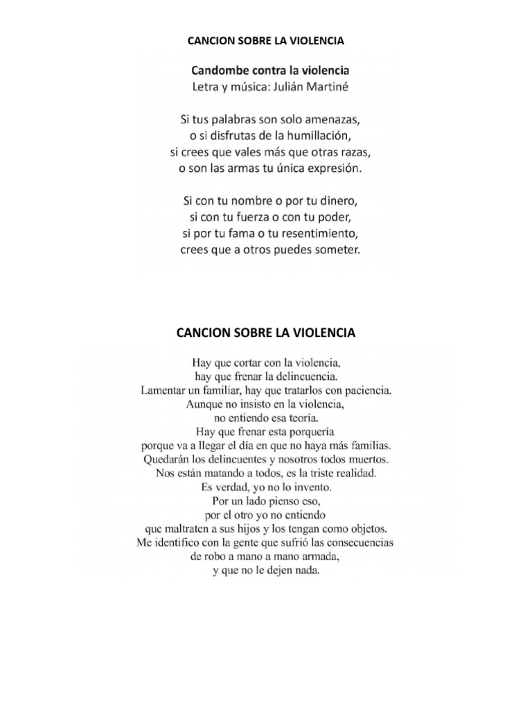 Cancion Sobre La Violencia | PDF