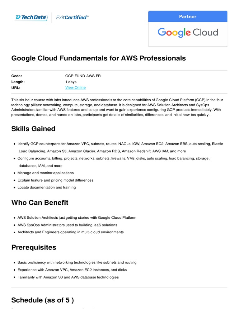 Google Cloud Fundamentals For AWS Professionals: View Online | PDF ...