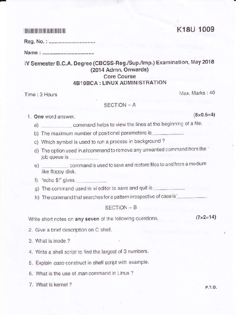 KU BCA 4 SEM Linux Administration 2018 | PDF | Computer Science ...