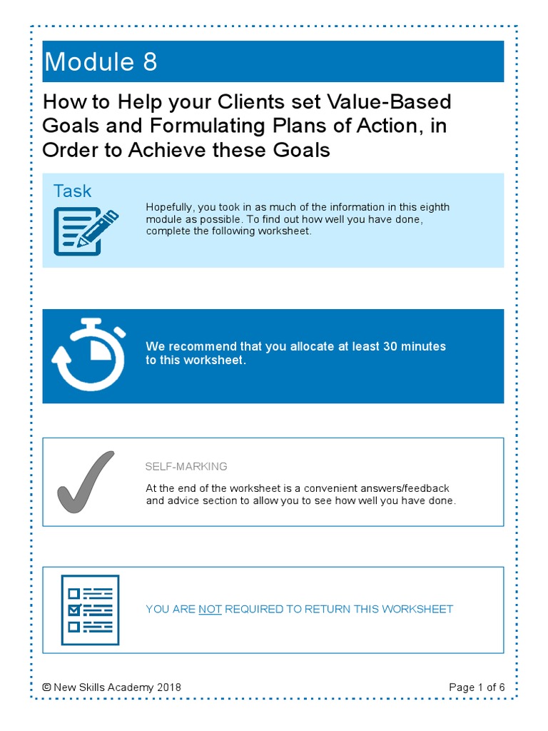 Life Coaching Worksheet Module 8 | PDF | Goal | Goal Setting