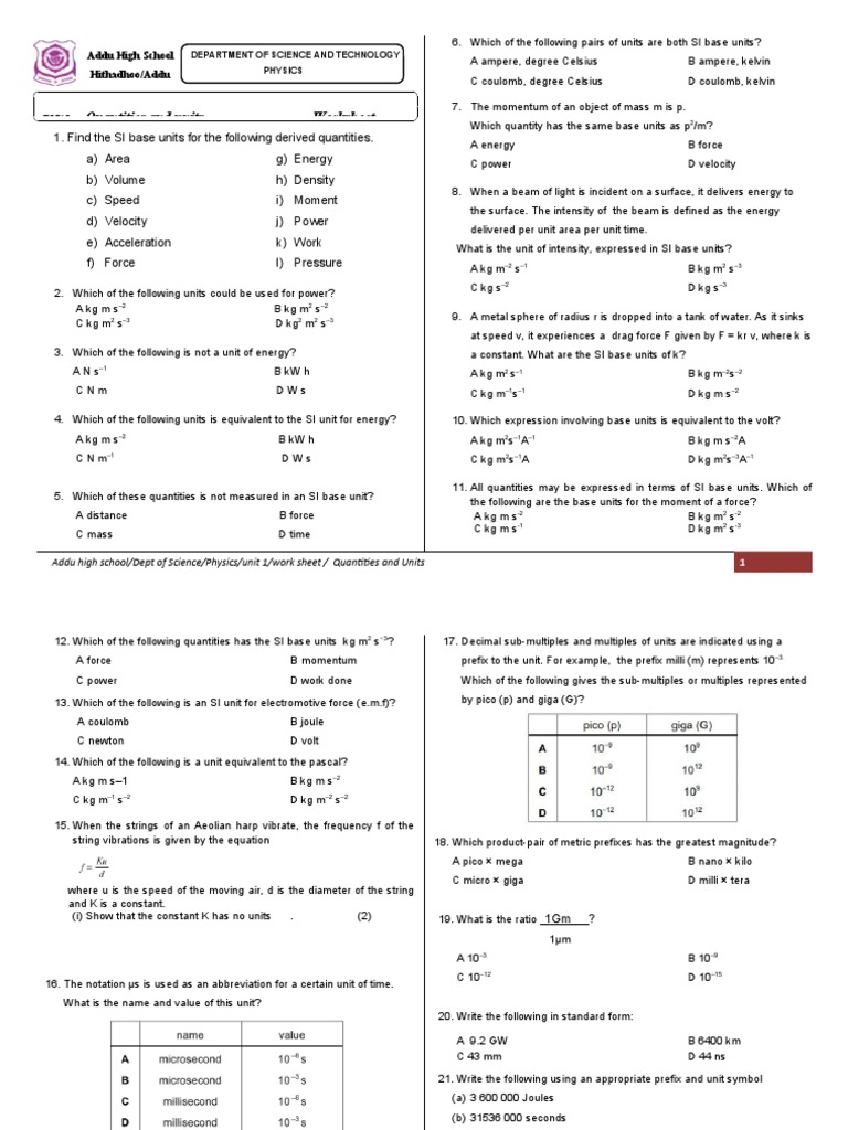 Quantities and Units | PDF | International System Of Units | Velocity