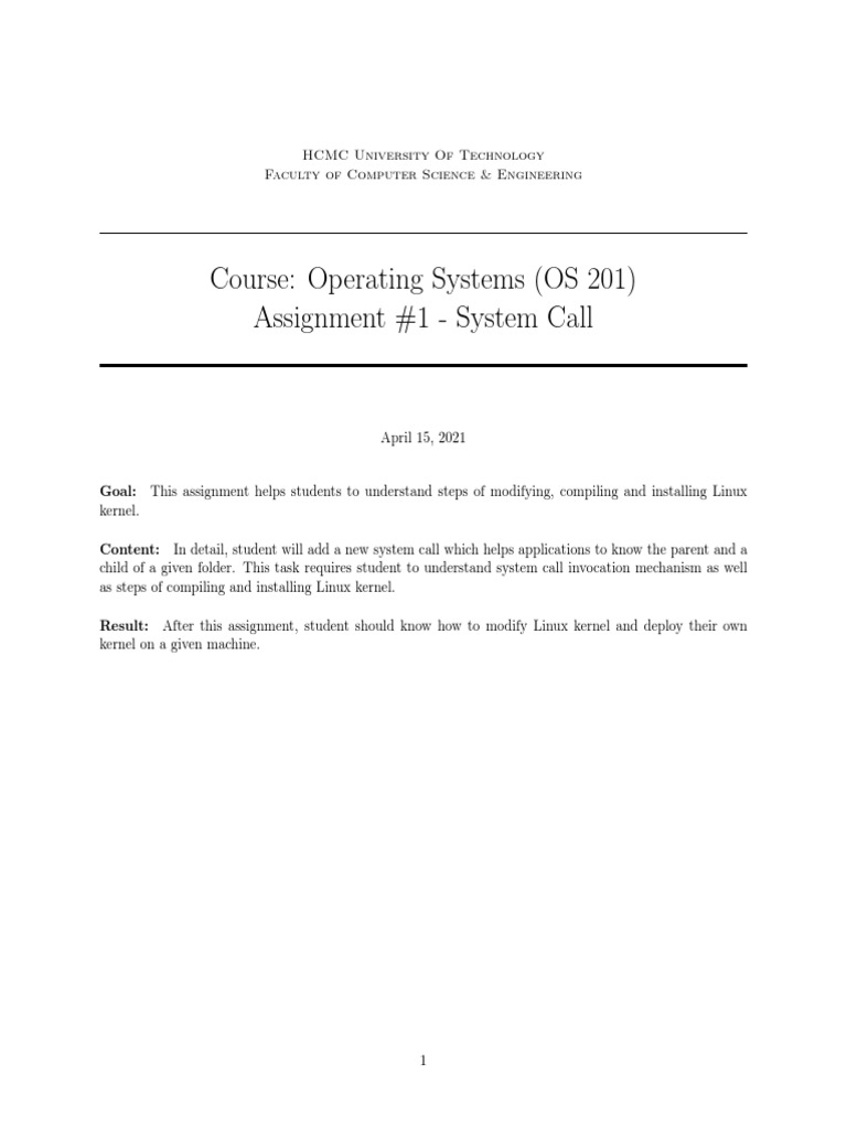 Course: Operating Systems (OS 201) Assignment #1 - System Call | PDF | Operating System | Booting