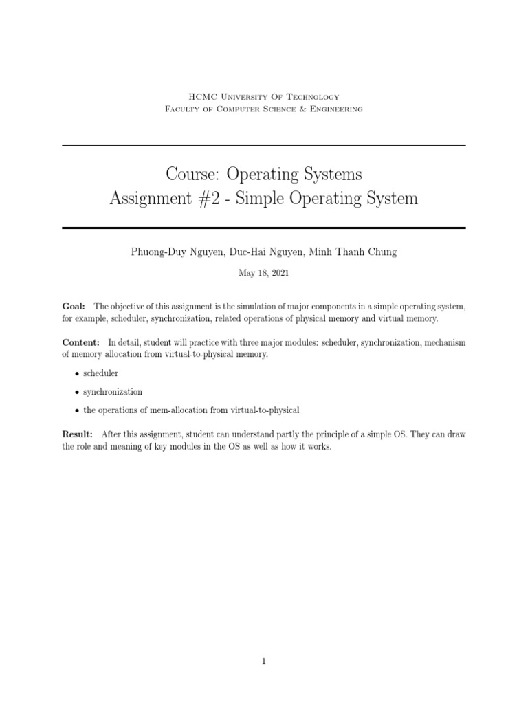 Course: Operating Systems Assignment #2 - Simple Operating System | PDF ...
