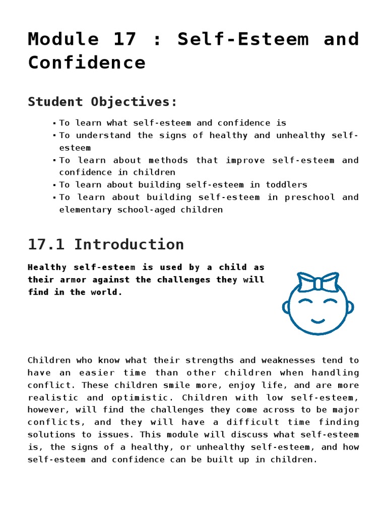 Module 17: Self-Esteem and Confidence: Student Objectives | PDF | Self ...