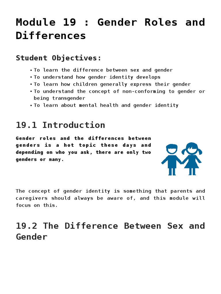 Module 19: Gender Roles and Differences: Student Objectives | PDF ...