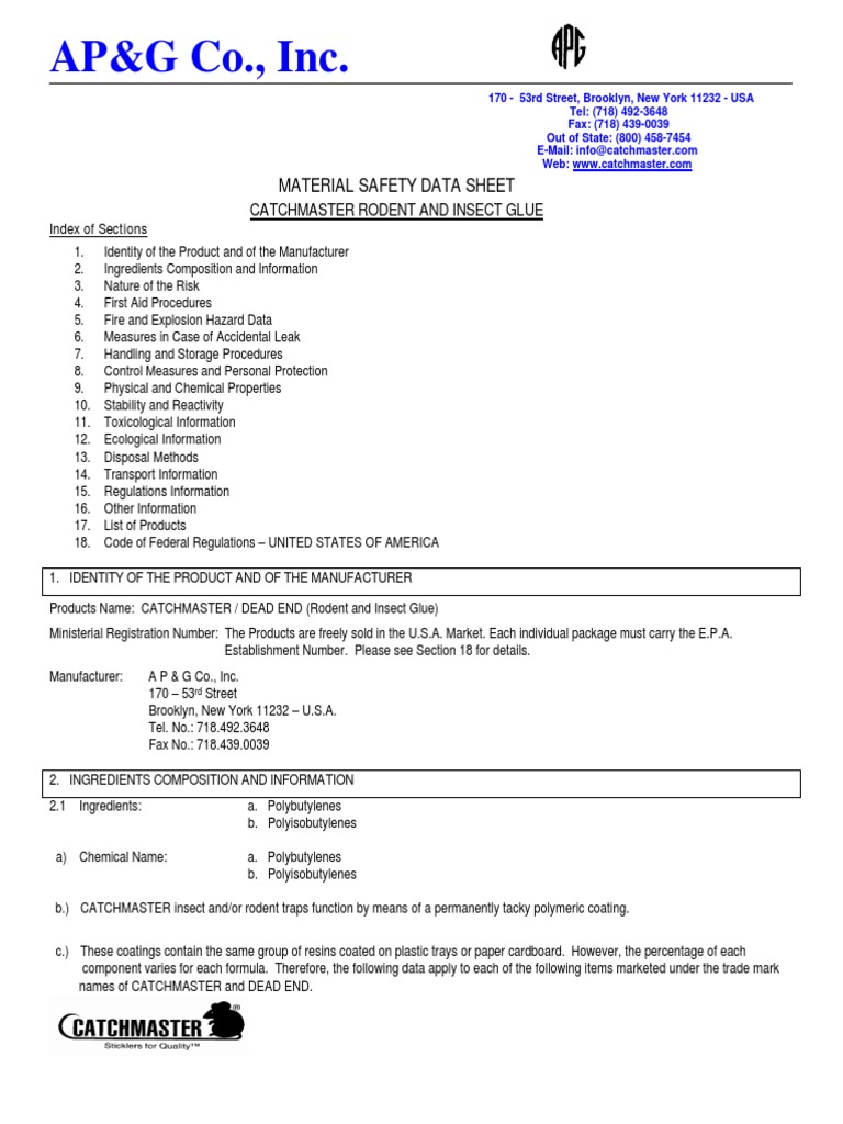 GlueBoard Catchmaster MSDS | PDF | Adhesive | Materials