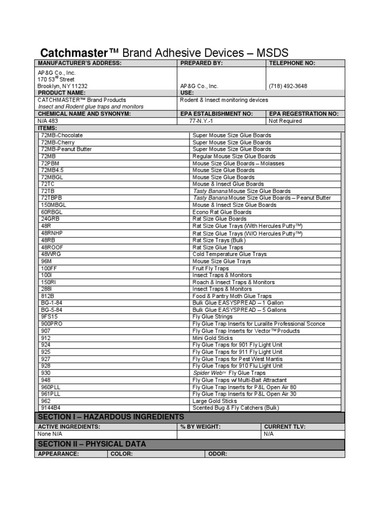 Catchmaster General MSDS | PDF | Adhesive | Dangerous Goods