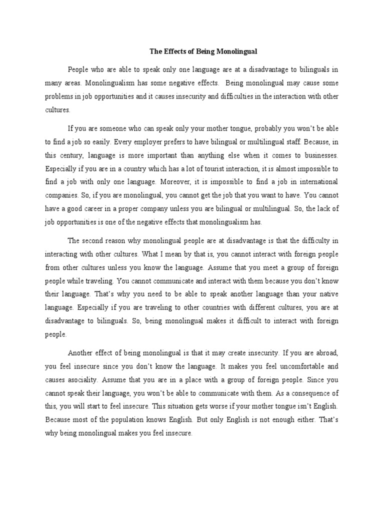 The Effects of Being Monolingual | PDF | Multilingualism | Communication