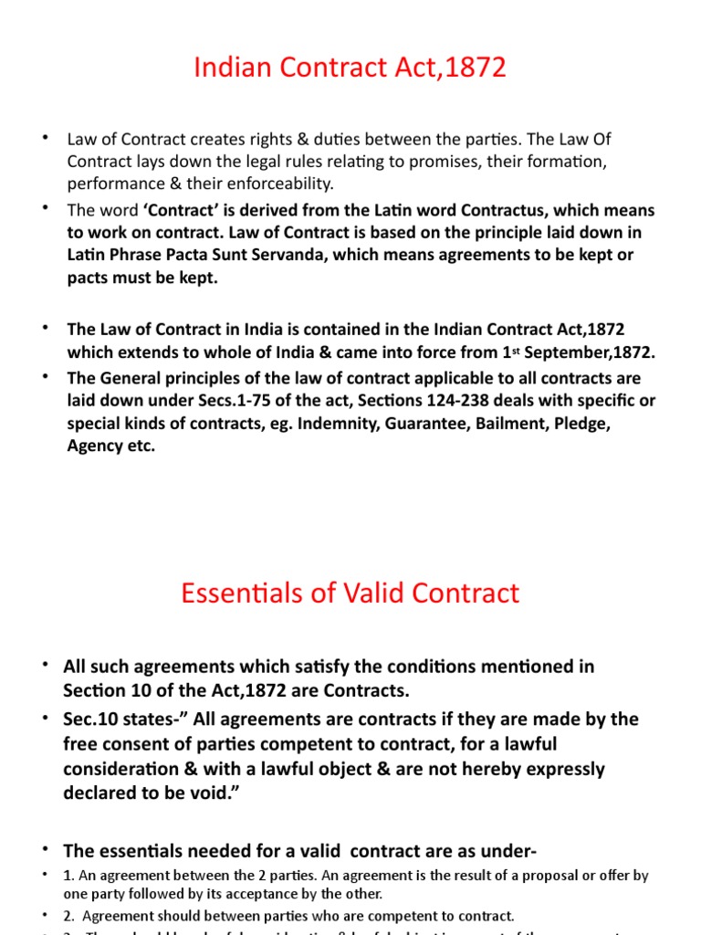 The Indian Contract Act, 1872: Foundational Principles of Contract Law ...