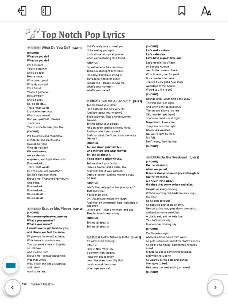 Top Notch Pop Lyrics: What Do You Do? | PDF