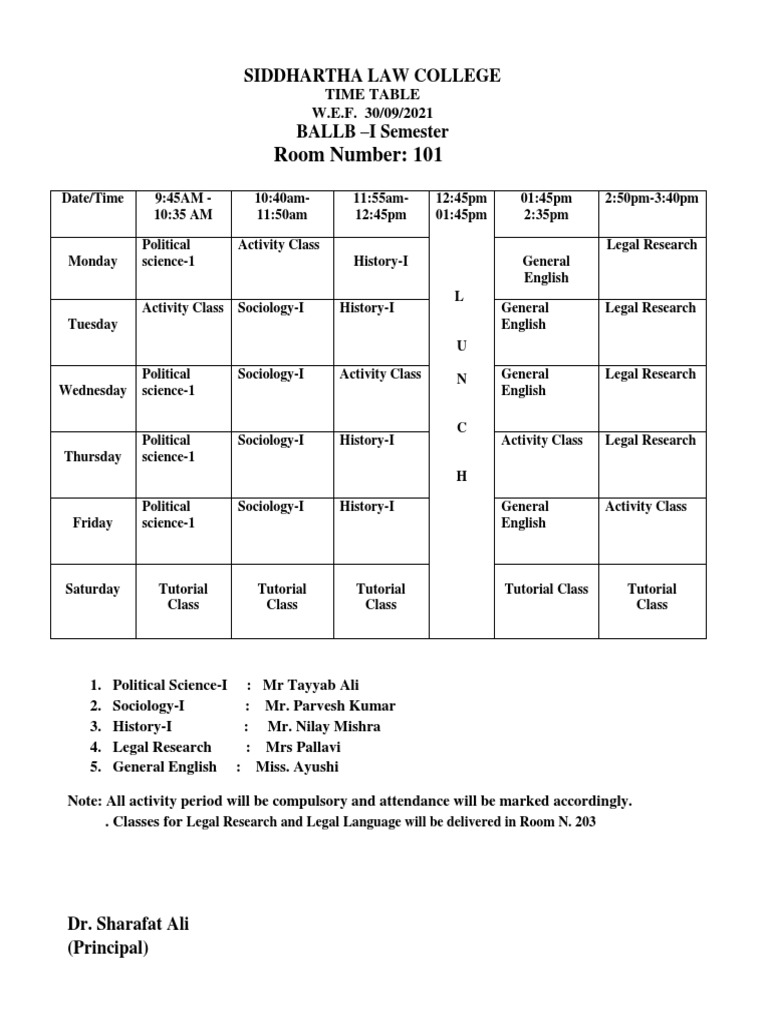 Siddhartha Law College Timetable Overview | PDF | Political Science ...