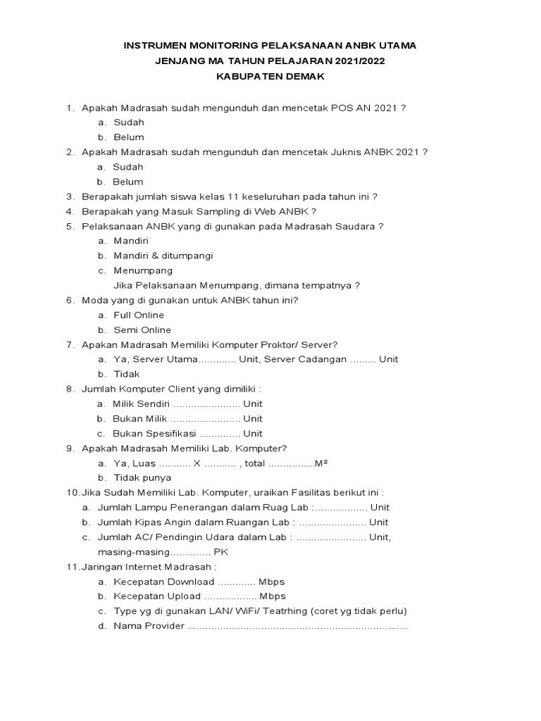 Instrumen Monitoring Anbk Ma | PDF