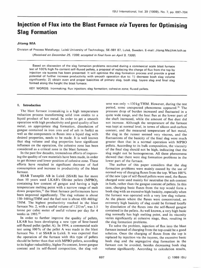 Optimizing Blast Furnace Slag Formation | PDF | Blast Furnace | Gases