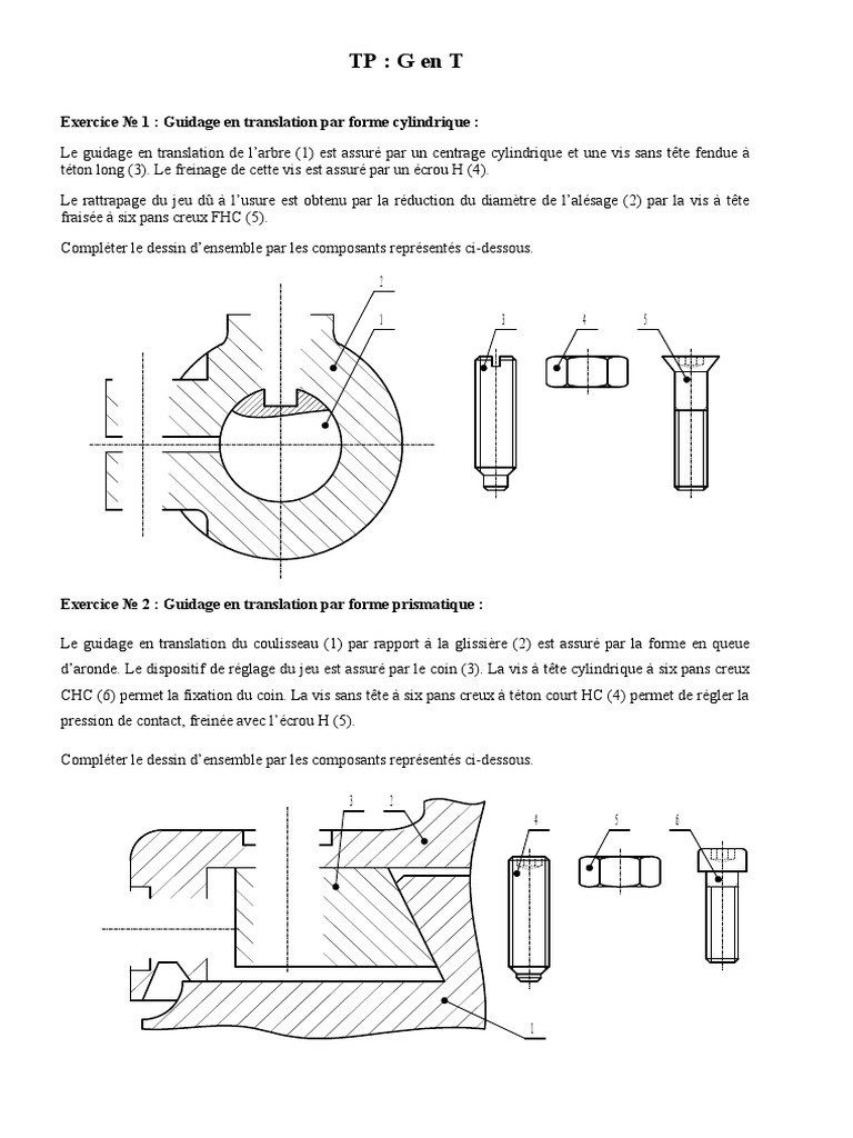TP: G en T: Exercice 1: Guidage en Translation Par Forme Cylindrique | PDF | Méthodes et ...