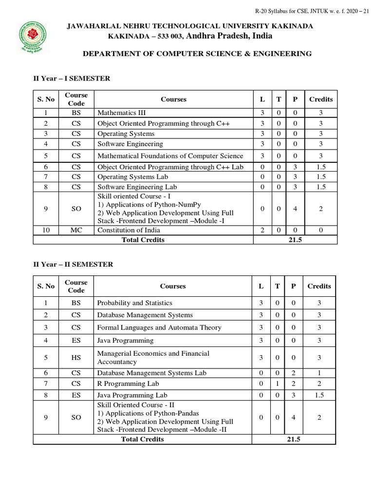 Main Cse Ug R20 1and2years Cs And Syllabus Download Free Pdf Partial Differential Equation 9769