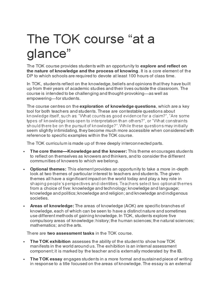 The TOK Course at A Glance | PDF | Knowledge | Teachers