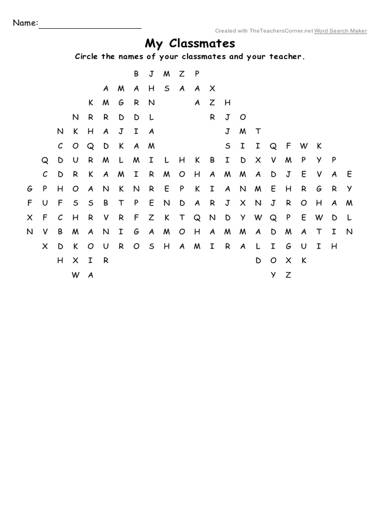 Wordsearch - Students Names | PDF