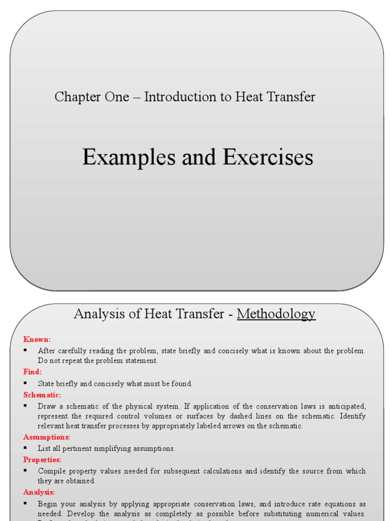 Examples and Exercises: Chapter One - Introduction To Heat Transfer ...