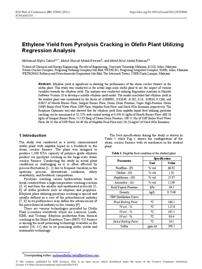 Ethylene Yield From Pyrolysis Cracking in Olefin P | PDF | Cracking ...