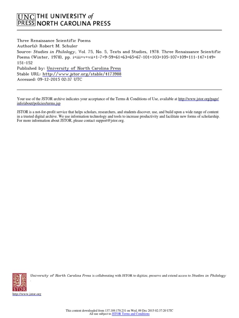 SCHULER, Robert M. Three Renaissance Scientific Poems | PDF | Alchemy