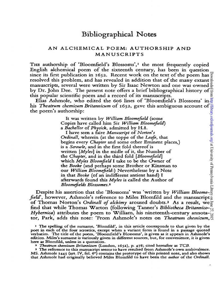 SCHULER, Robert M. An Alchemical Poem. Authorship and Manuscripts | PDF