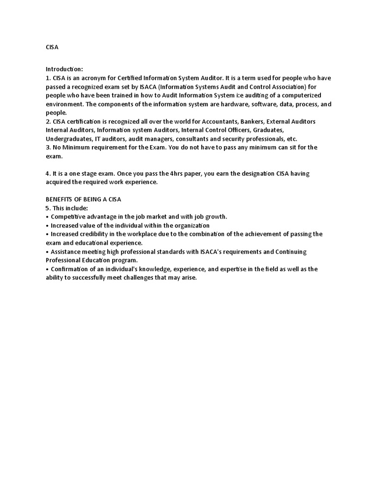 CISA Certification Overview and Benefits | PDF