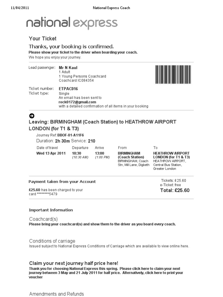 National Express Coach | PDF | Ticket (Admission) | Public Transport