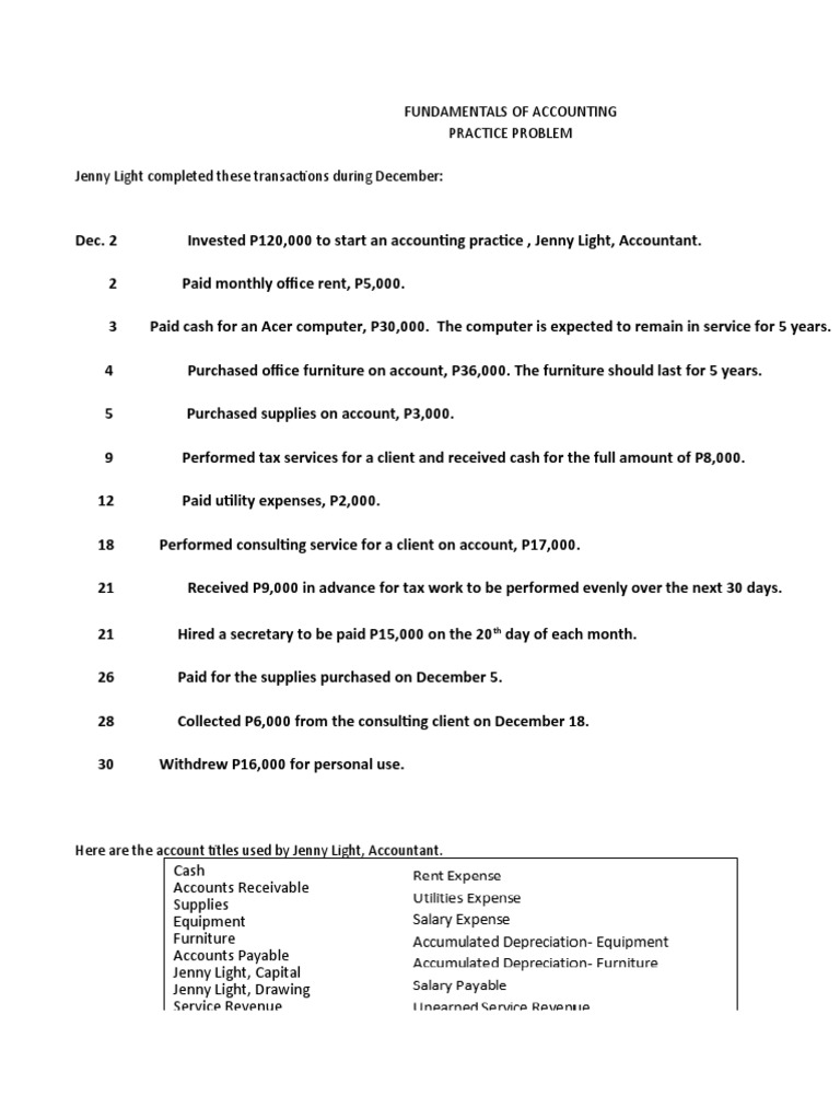 Practice Problem Jenny Light Accountant | PDF | Expense | Depreciation