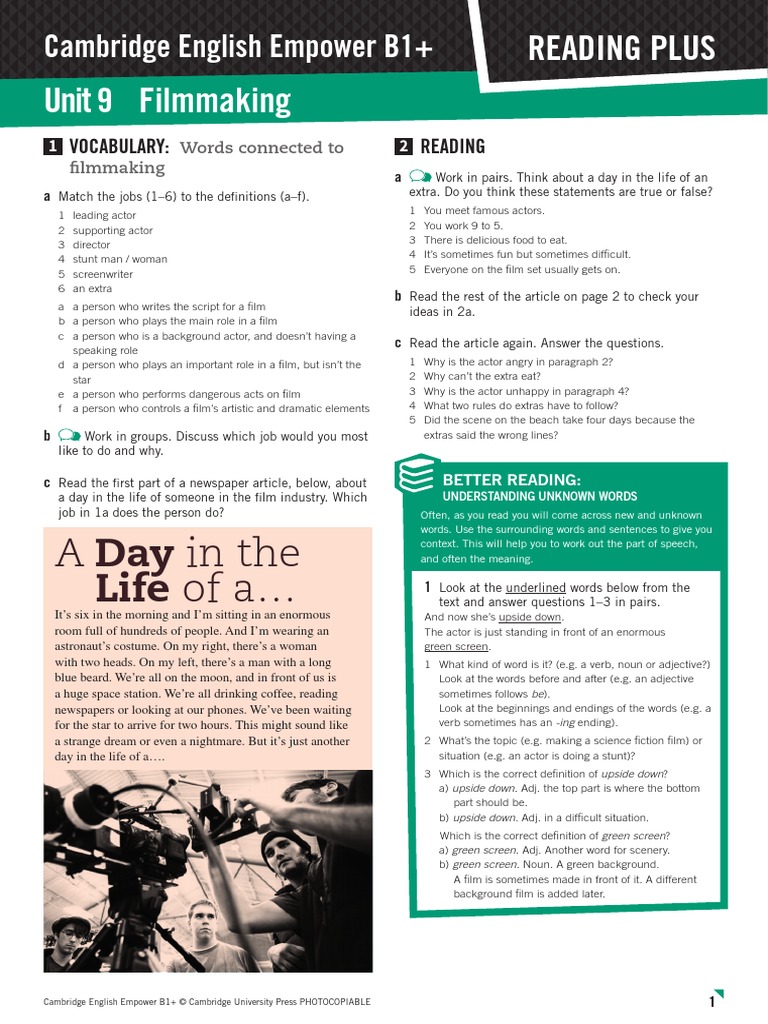 Day in The Life of A : Reading Plus Filmmaking Unit 9 | PDF ...