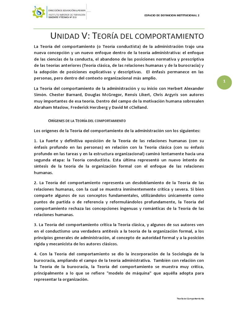 07 - UNIDAD 5 - Teoría Del Comportamiento | PDF | Motivación | Motivacional