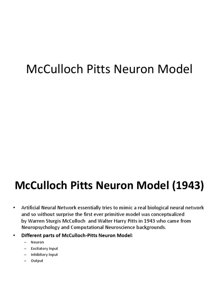 Mcculloch Pitts Neuron Model | PDF | Computational Neuroscience | Cybernetics