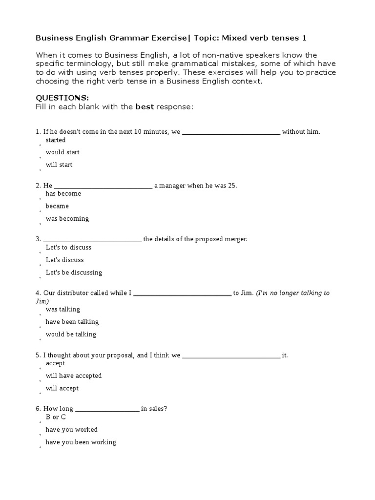 Business English Grammar Exercises 1 and 2 | PDF | Career & Growth ...