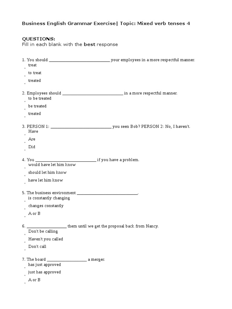 Business English Grammar Exercises 4 and 5 | PDF